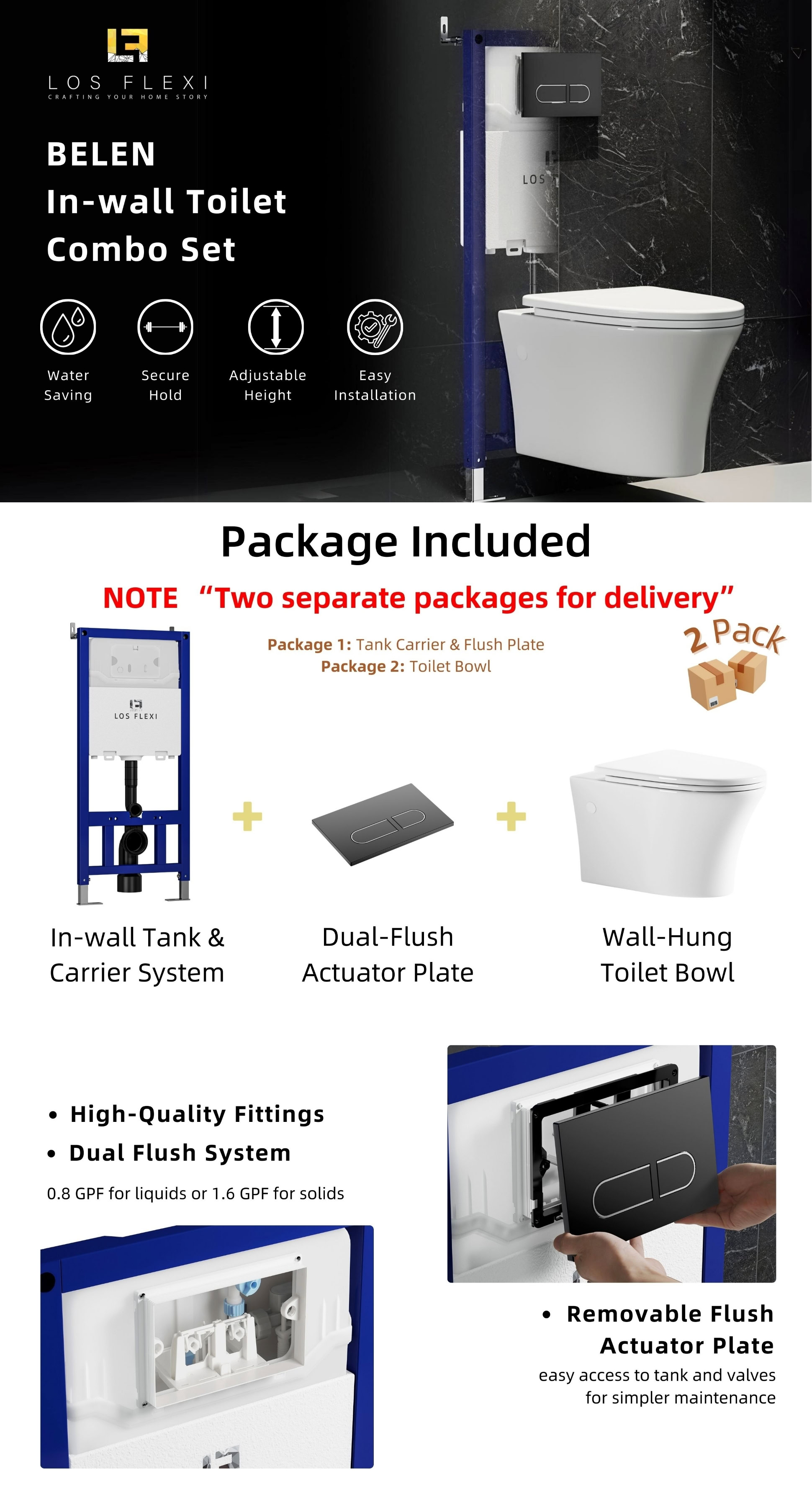 Los Flexi Belen Concealed In-Wall Toilet Tank & Toilet Combo Set