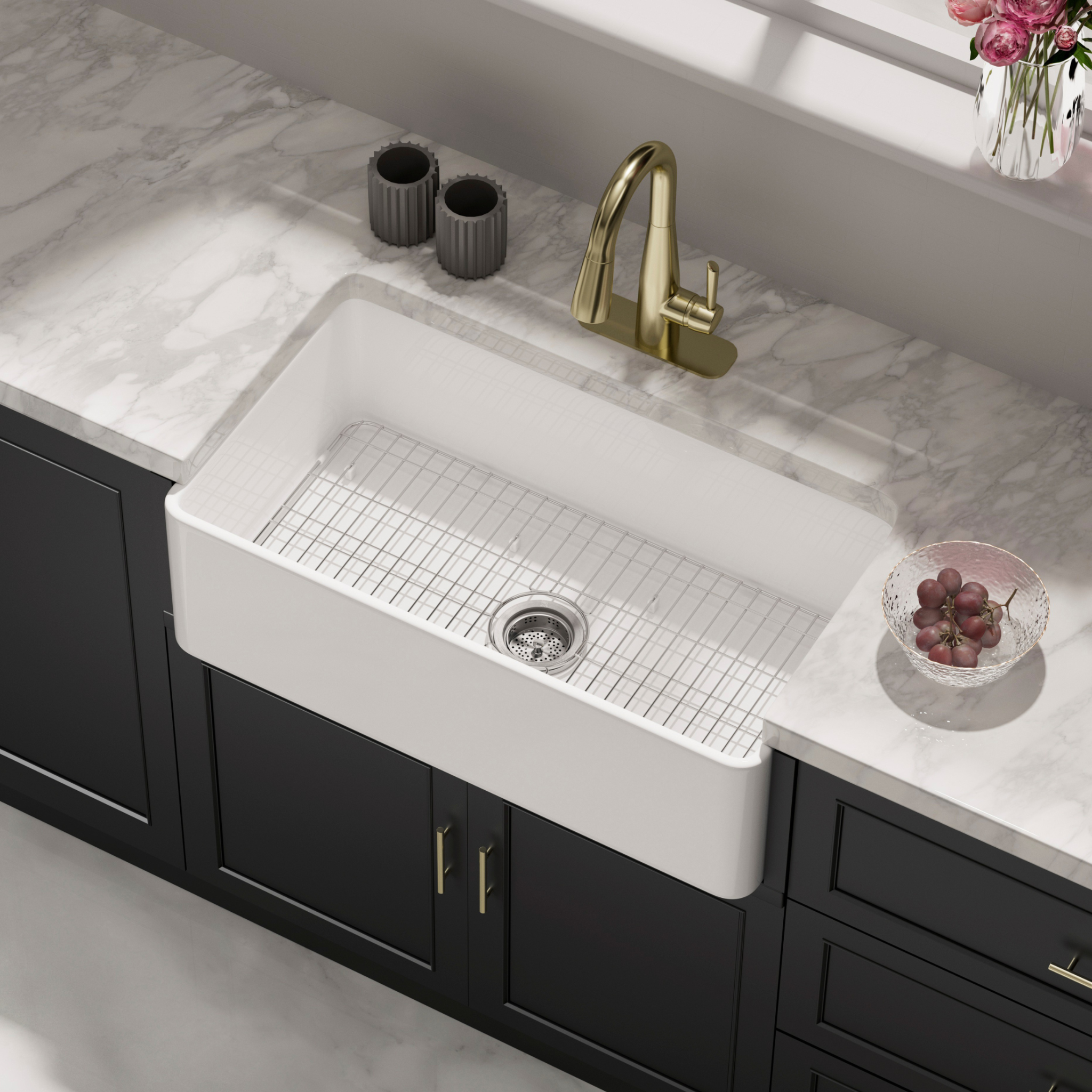Los Flexi White Farm Sink For Kitchens 33X18X10 Inch