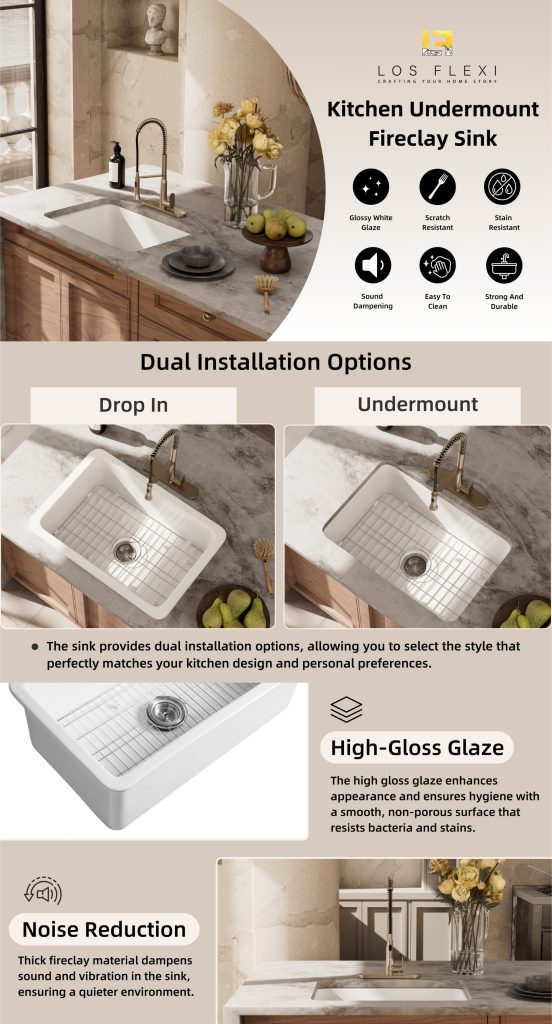 Los Flexi White Undermount Kitchen Sink 27X19X10 Inch