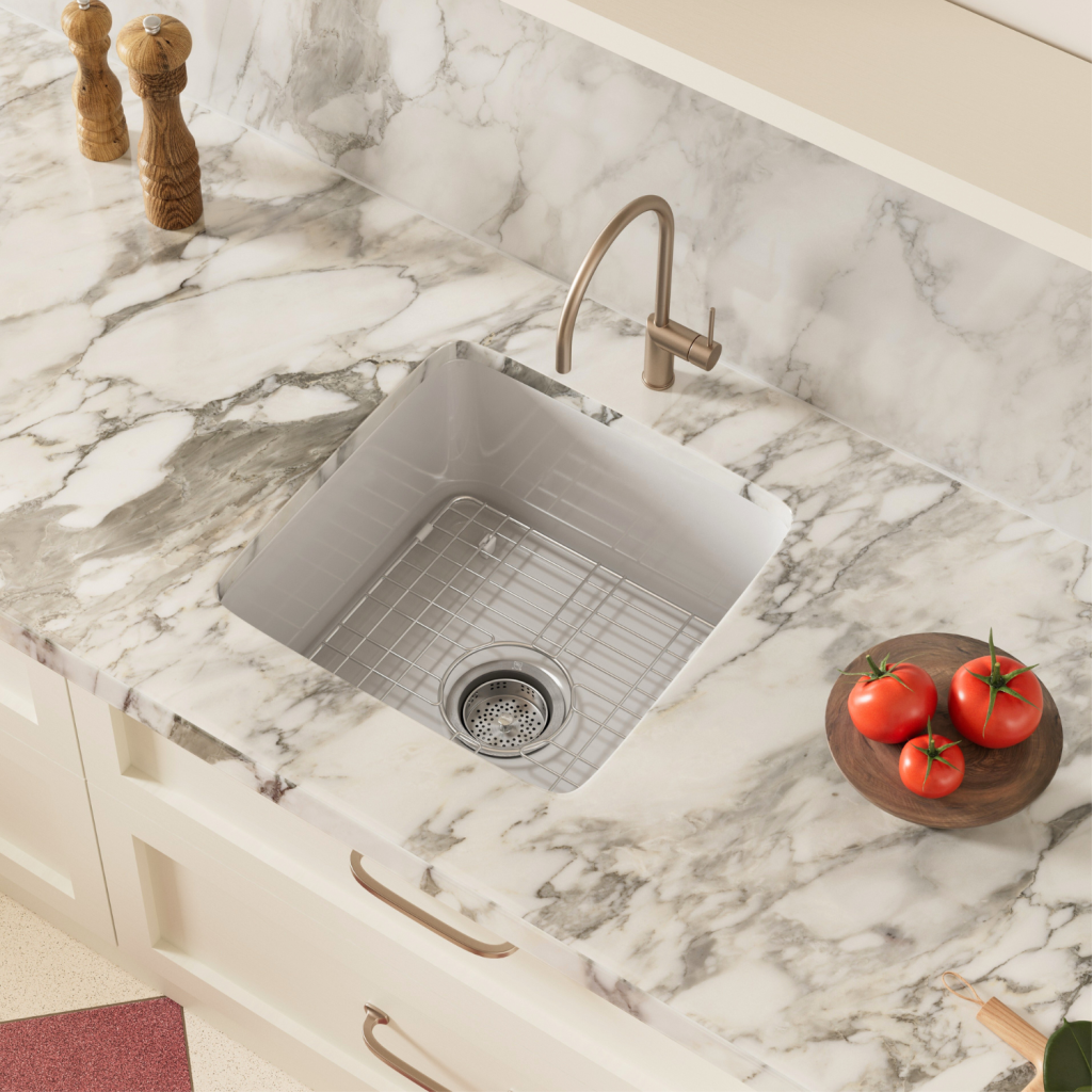 Los Flexi Square Undermount White Kitchen Sink 18X18X9 Inch