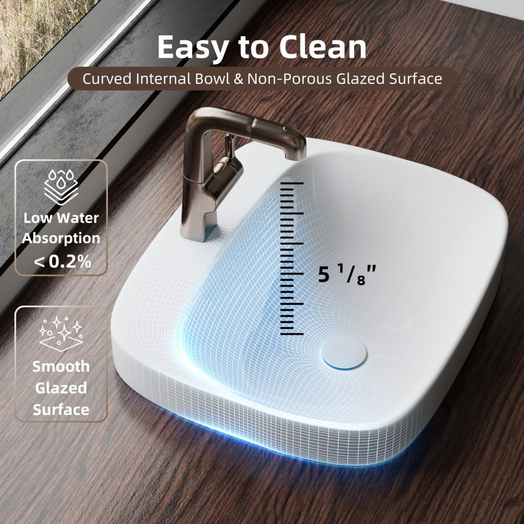 Los Flexi Rectangular Drop-In Bathroom Sink Without Overflow 20″L x 17″W