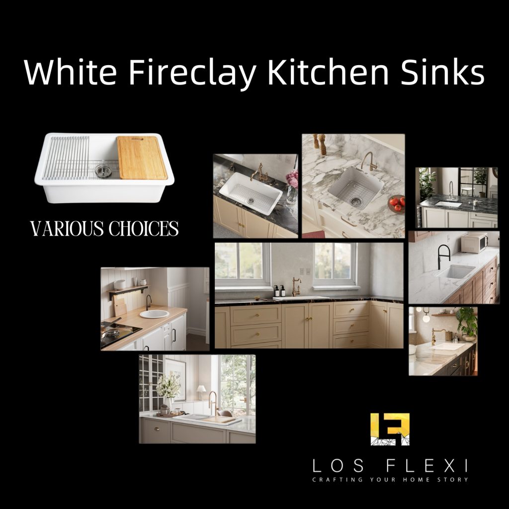 Los Flexi Square Undermount White Kitchen Sink 18X18X9 Inch